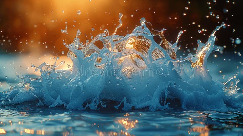 Dramatic Water Splash at Sunset - Generative Ai Stock Illustration ...