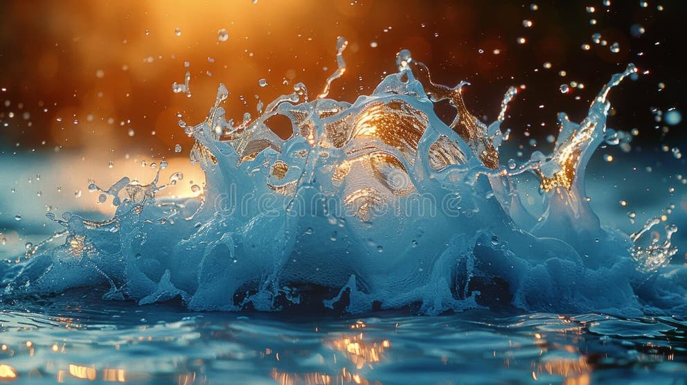 Dramatic Water Splash at Sunset - Generative Ai Stock Illustration ...