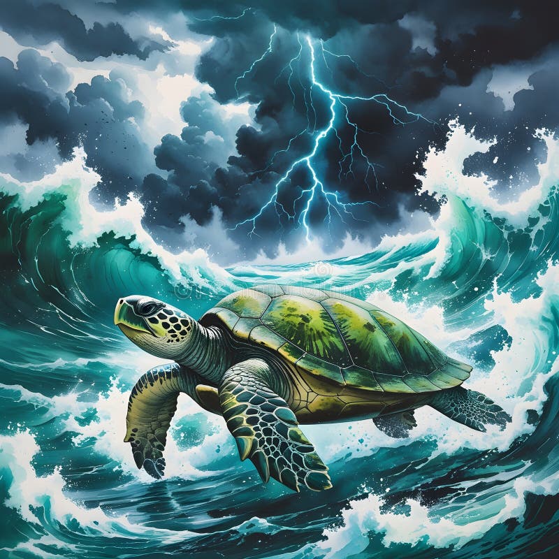A Dramatic Watercolor Artwork of an Archelon Turtle Navigating a ...