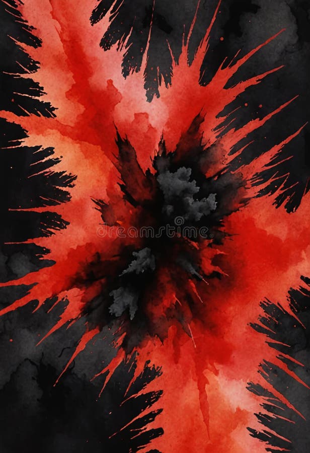 Fiery Black and Red Abstract Watercolor Explosion Stock Illustration ...