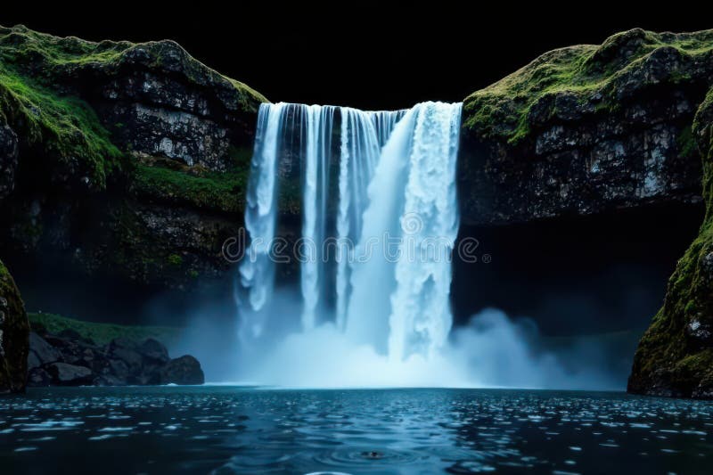 Dramatic Waterfall Isolated on Black, Showing Water S Texture ...