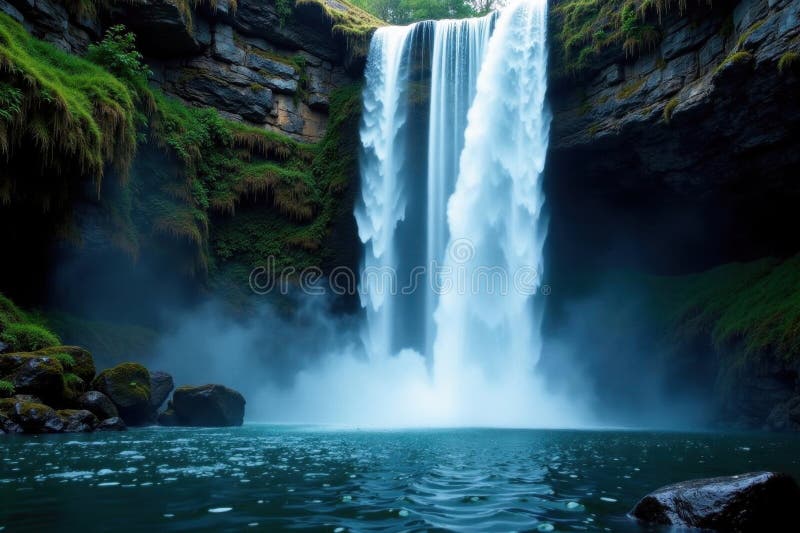 Dramatic Waterfall Isolated on Black, Showing Water S Texture, Scene ...