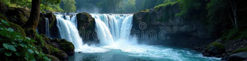 Dramatic Waterfall, Pristine White Water on Black, Bright, Elegant ...