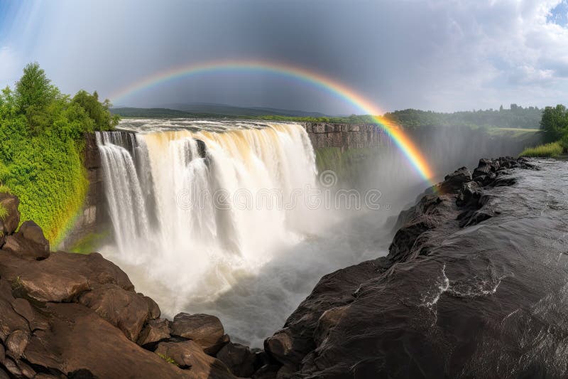Dramatic Waterfall with Rainbow, Symbol of Peace and Hope Stock Image ...
