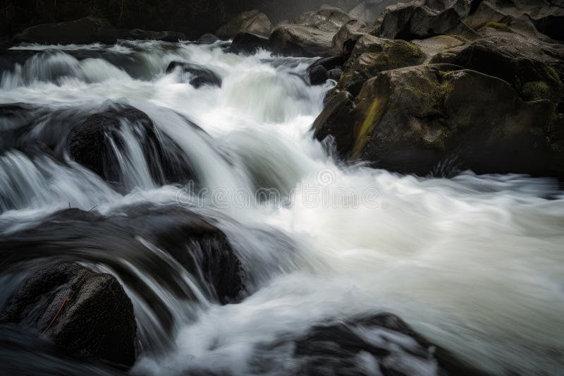 Dramatic Waterfall Scene, with Close-up of the Water Rushing Over the ...