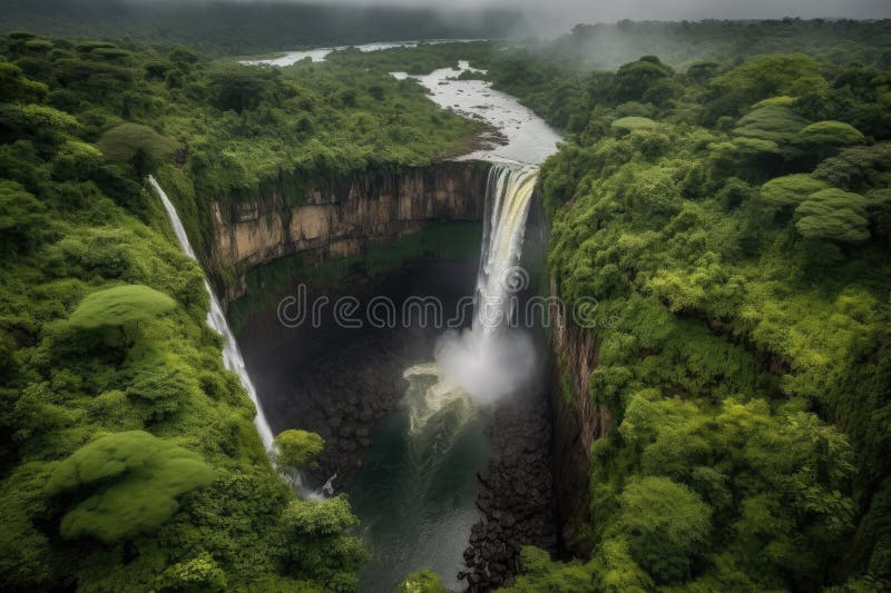 Dramatic Waterfall Scenes Shot from Above, with the Water Cascading ...