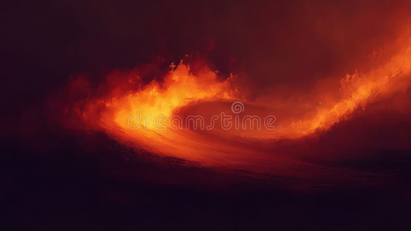 A Dramatic Wave of Fire Swirling in a Dark Atmospheric Setting Stock ...