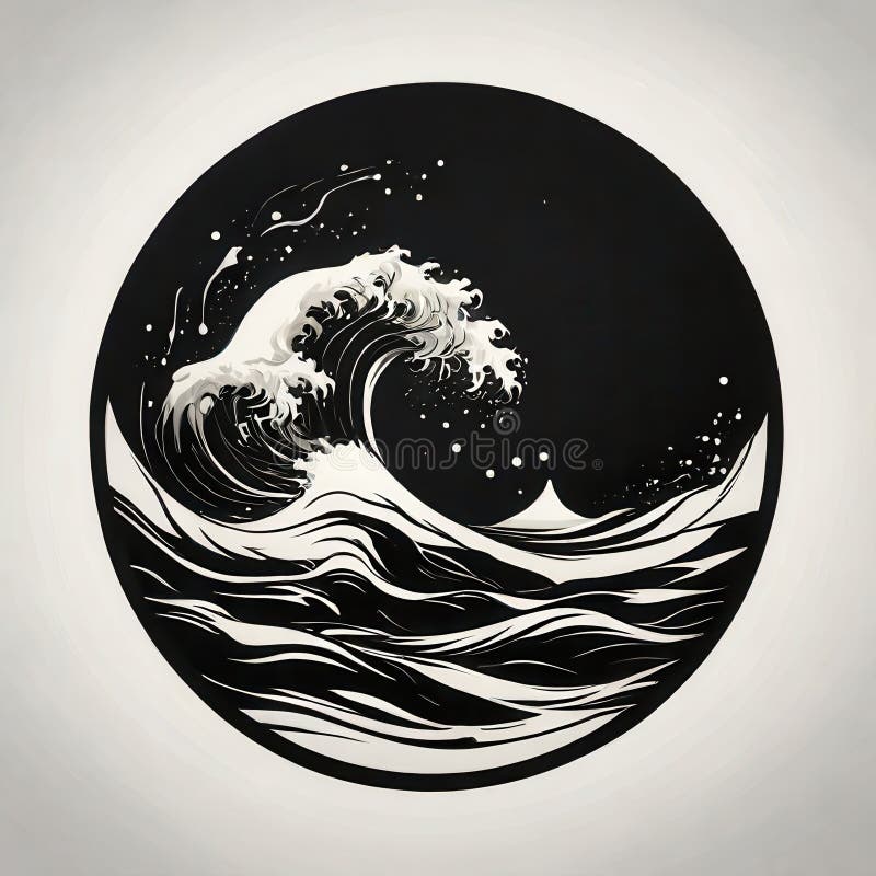 Dramatic Wave Illustration in Black and White Stock Illustration ...