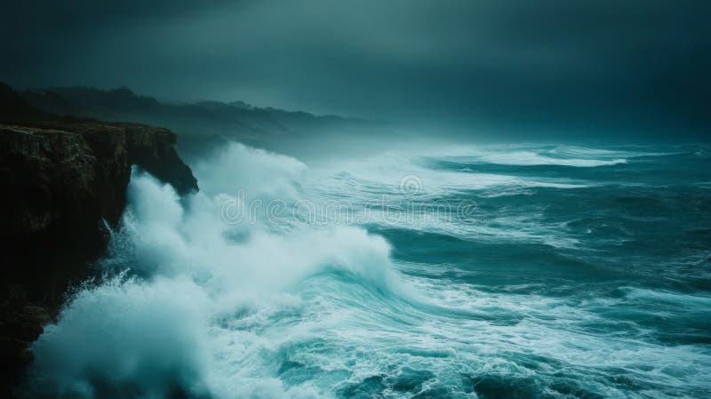 Dramatic Waves Crashing Against a Cliffside during a Stormy Day Stock ...