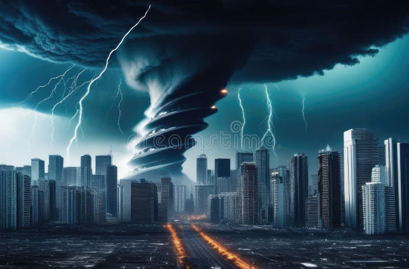 Dramatic Weather in the City,devastating Tornado, Destruction in the ...