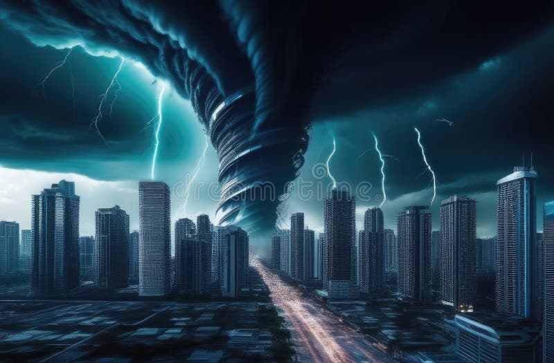 Dramatic Weather in the City,devastating Tornado, Destruction in the ...