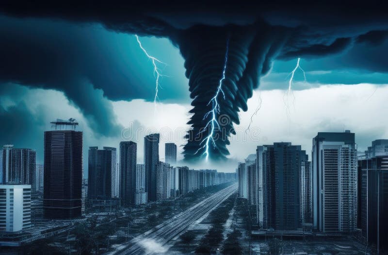 Dramatic Weather in the City,devastating Tornado, Destruction in the ...