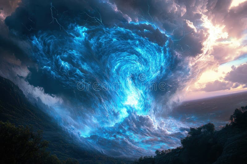 Dramatic Weather Phenomenon Creating Swirling Blue Light in Stormy ...
