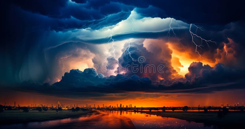Dramatic Weather Summer Thunderstorm with Intense Lightning Stock ...