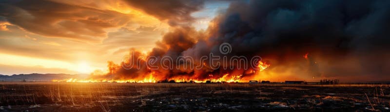 Dramatic Wildfire Approaching Rural Town Stock Illustration ...
