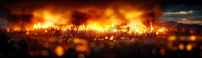 Dramatic Wildfire Approaching Rural Town Stock Illustration ...