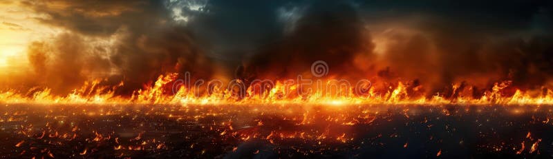 Dramatic Wildfire Approaching Rural Town Stock Illustration ...
