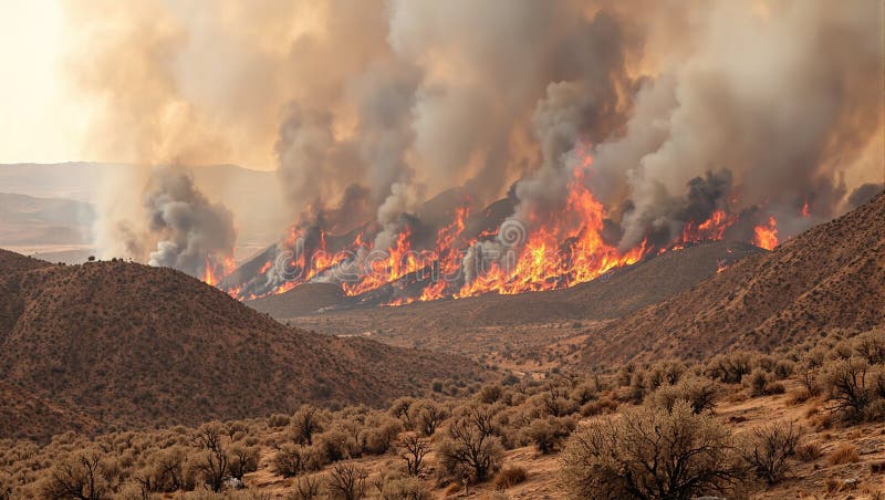 Dramatic Wildfire Blazing through Central Asias Dry Valleys Stock ...