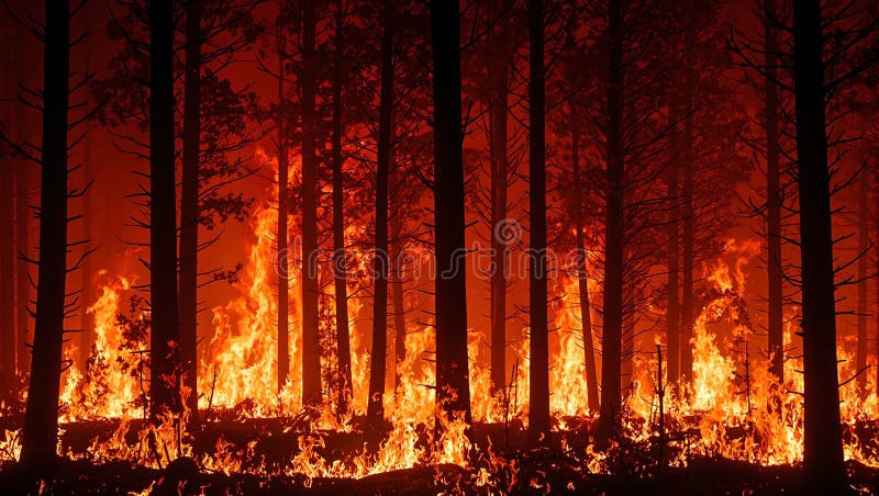 Dramatic Wildfire Blazing through a Dense Forest Setting Stock ...