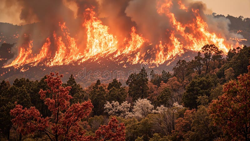 Dramatic Wildfire Consuming Japanese Maple and Cherry Trees in Serene ...