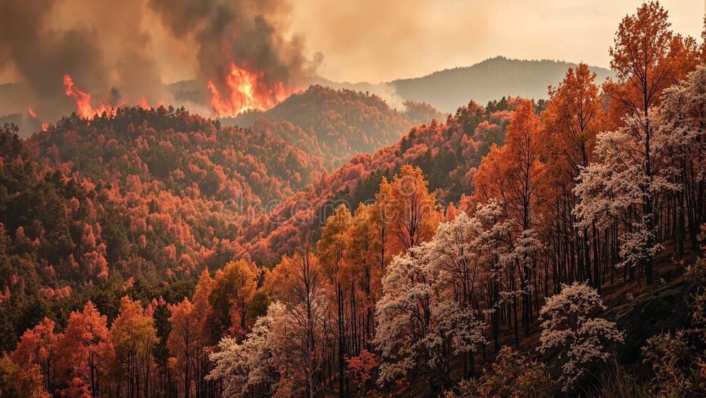 Dramatic Wildfire Consuming Japanese Maple and Cherry Trees in Serene ...