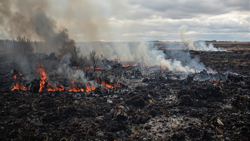 Dramatic Wildfire Consuming Peat Bogs in Northern Europe Stock ...