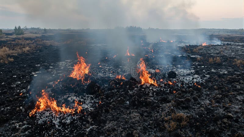 Dramatic Wildfire Consuming Peat Bogs in Northern Europe Stock ...