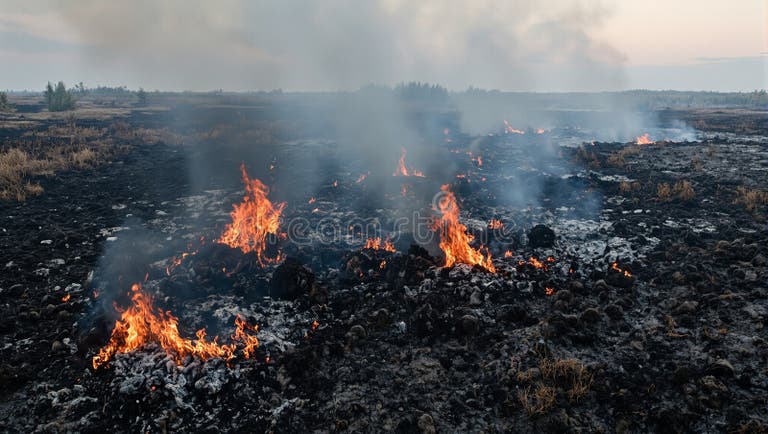 Dramatic Wildfire Consuming Peat Bogs in Northern Europe Stock ...