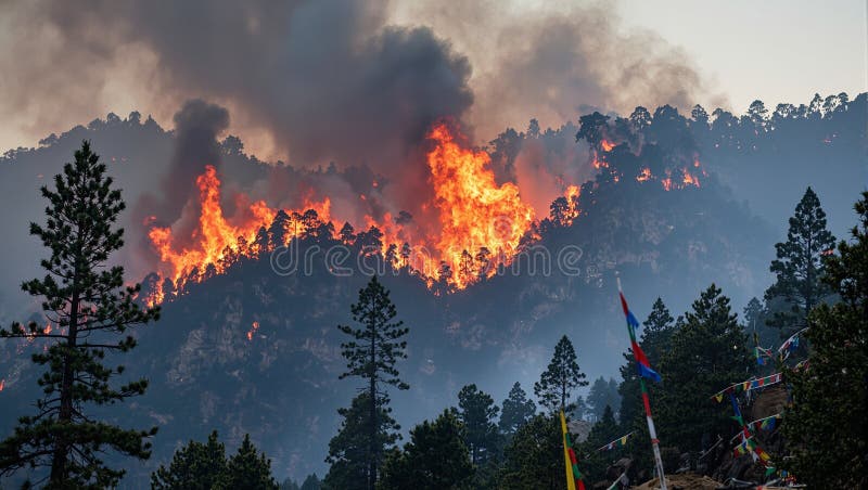 Dramatic Wildfire Engulfing Himalayan Alpine Forests with Burning ...