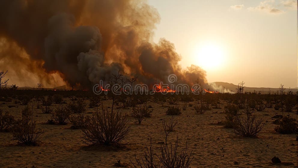 Dramatic Wildfire in Negev Desert at Sunset Stock Illustration ...
