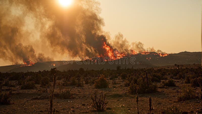 Dramatic Wildfire in Negev Desert at Sunset Stock Illustration ...