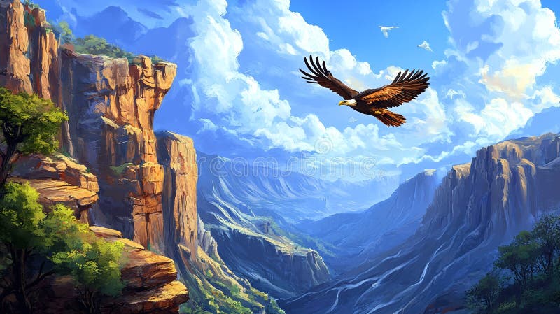 A Dramatic Wildlife Scene of an Eagle Soaring Over a Canyon. Stock ...