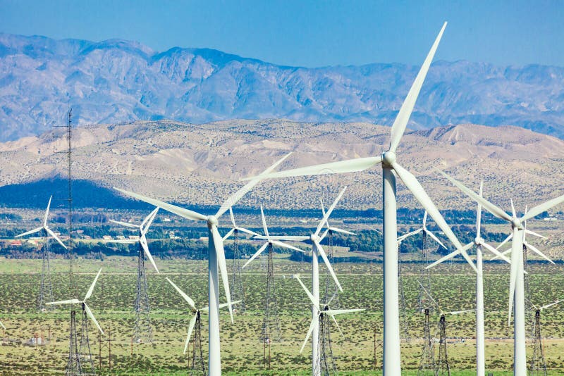 Dramatic Wind Turbine Farm in the Desert of California. Stock Photo ...