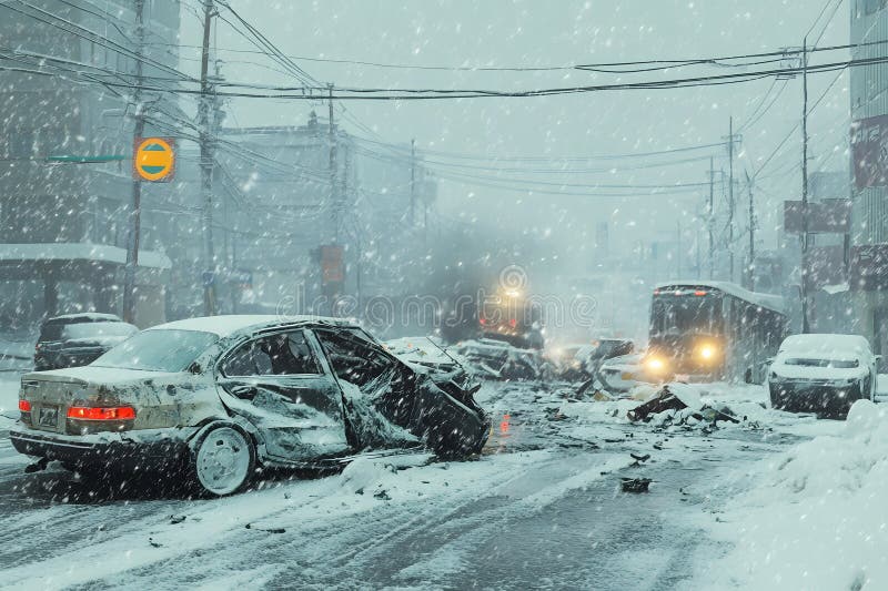 Snowy Collision Scene stock image. Image of generated - 346334797