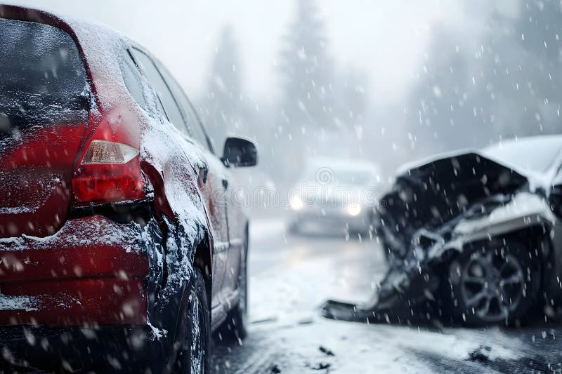 Snowy Collision Scene stock photo. Image of automotive - 346335048