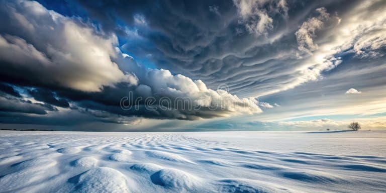 Dramatic Winter Landscape with Undulating Clouds and Snowdrifts ...