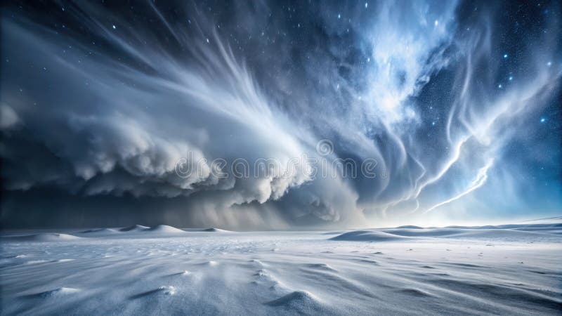 Dramatic Winter Storm Rolling Across a Snow-covered Plain Under a ...