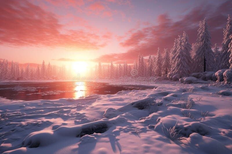 Dramatic Winter Sunsets Casting Warm Hues Over Stock Illustration ...