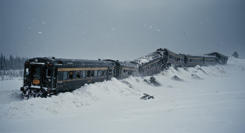 Dramatic Winter Train Derailment in Snowy Landscape Captures Intense ...