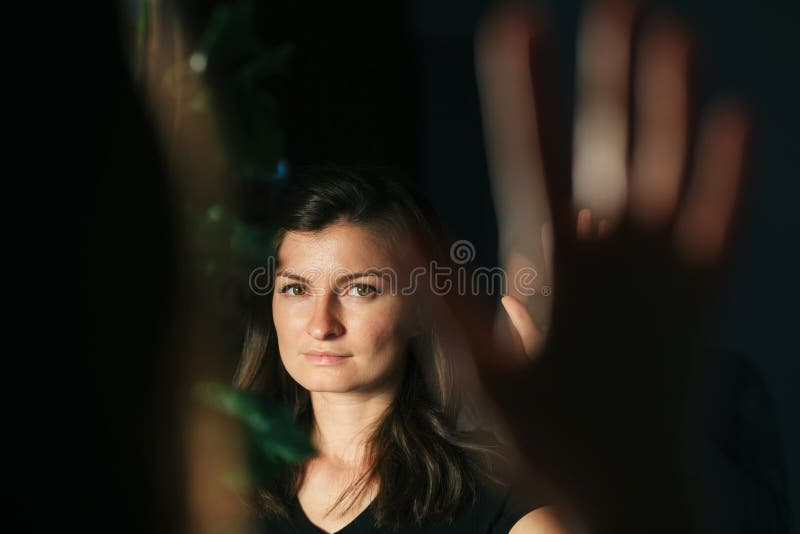 Dramatic Woman Showing Stop Sign Stock Photo - Image of brown, sign ...
