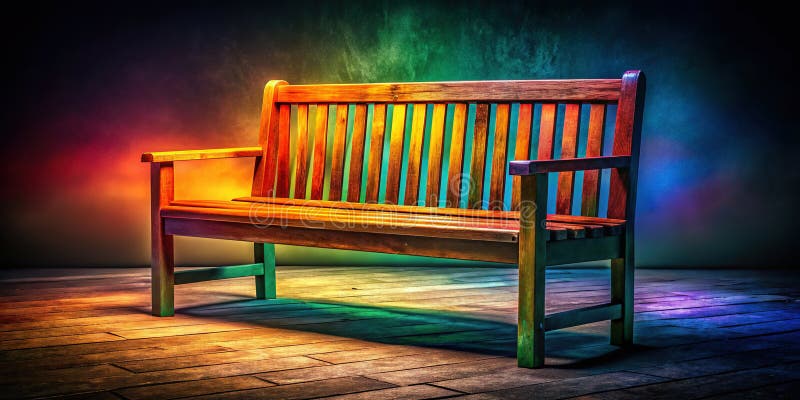 Dramatic Wooden Bench Under Artistic Lighting a Striking Visual Feast ...