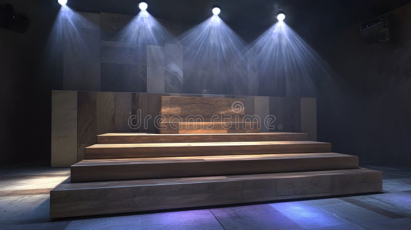 Dramatic Wooden Stage Platform with Spotlights Royalty Free Image Stock ...