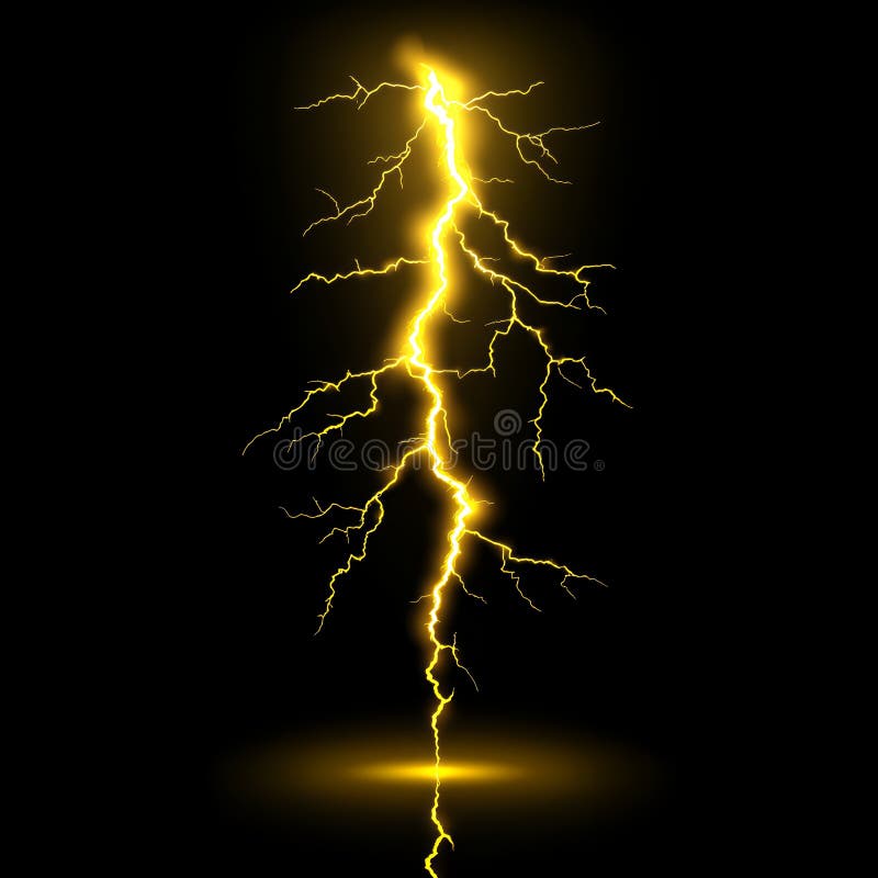 Dramatic Yellow Lightning Bolt Striking Down on Black Background ...