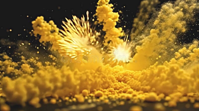 A Dramatic Yellow Powder Explosion, Close-up View Highlighting ...