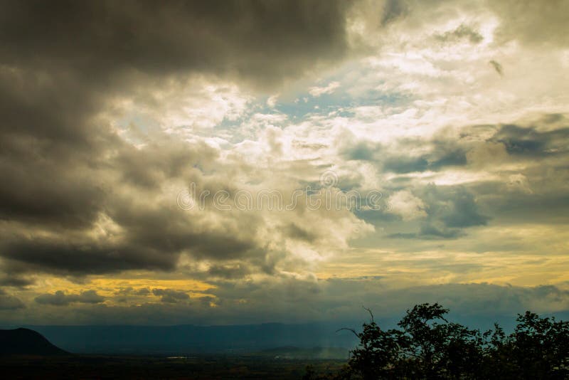 Dramatic Yellow Sky with Lots of Clouds Stock Photo - Image of ...