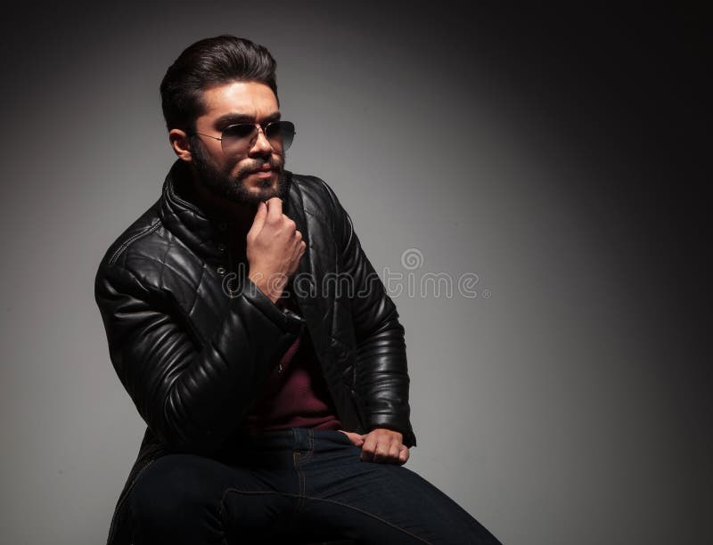 Dramatic Young Thoughtful Fashion Man with Long Beard Stock Photo ...