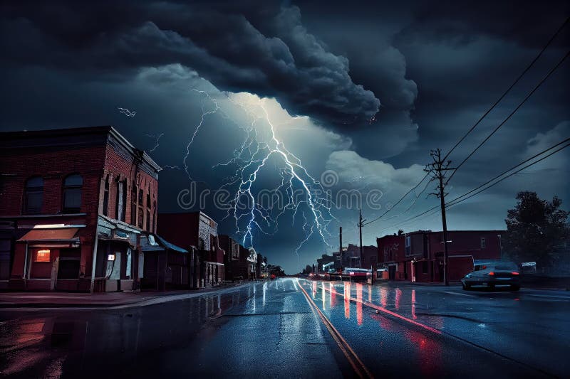 Dramtic Thunderstorm, with Lightning Illuminating the Sky and Raindrops ...