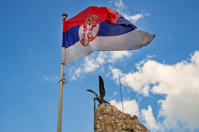 Drapeau serbe et aigle photo stock. Image du milieux - 147772468