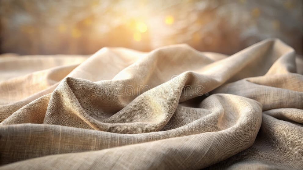 Draped Beige Fabric in Soft Natural Light, Showing Texture and Subtle Shadows. Generative AI ...