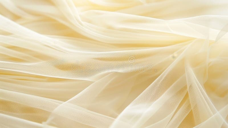 Draped Cream-Colored Tulle Fabric with Soft Folds, Creating a Delicate ...